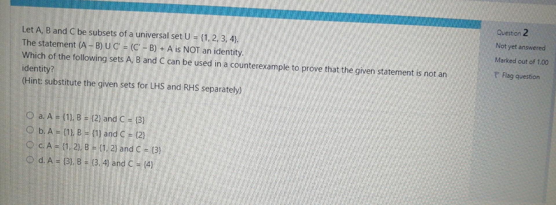 Solved Let A B And C Be Subsets Of A Universal Set U {1