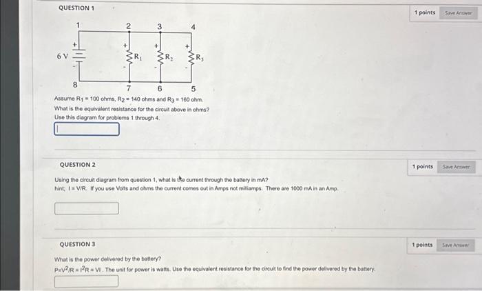 Solved Assume R1=100 ohms, R2=140 ohms and R3=160 ohm. What | Chegg.com