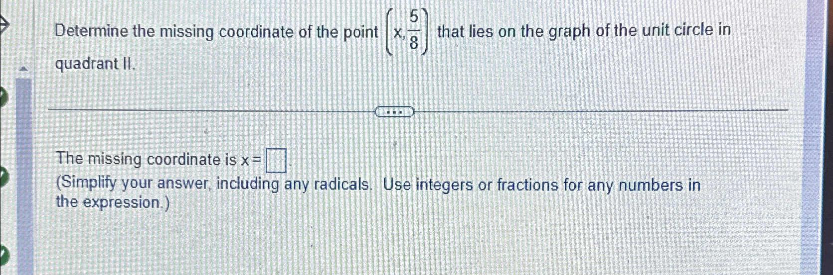 Solved Determine the missing coordinate of the point (x,58) | Chegg.com