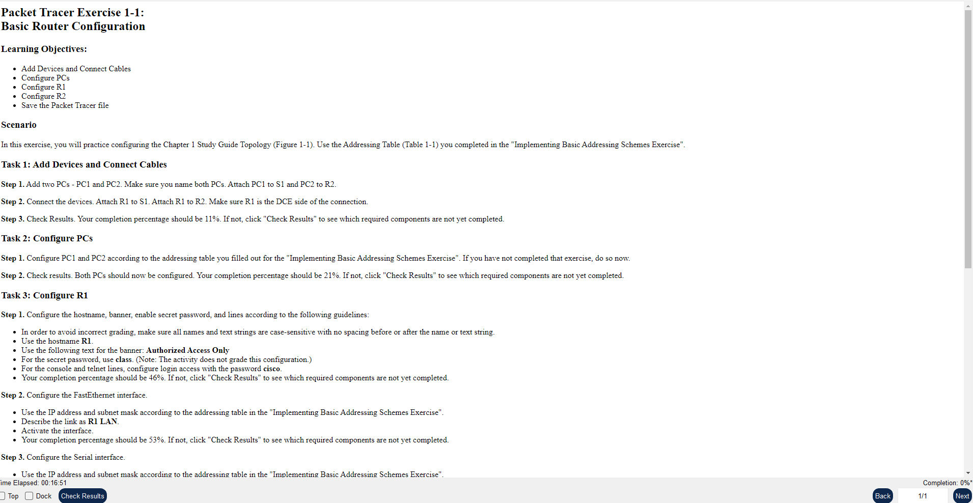 Solved Packet Tracer Exercise 1-1: Basic Router | Chegg.com