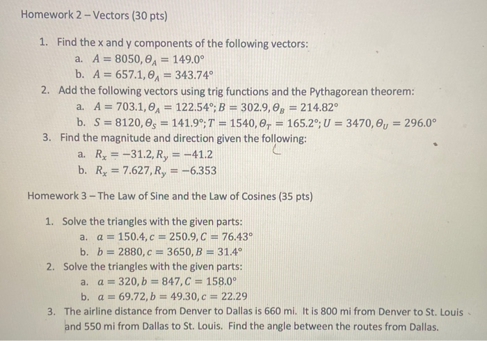 Solved Homework 2 - Vectors (30 pts) 1. Find the x and y | Chegg.com