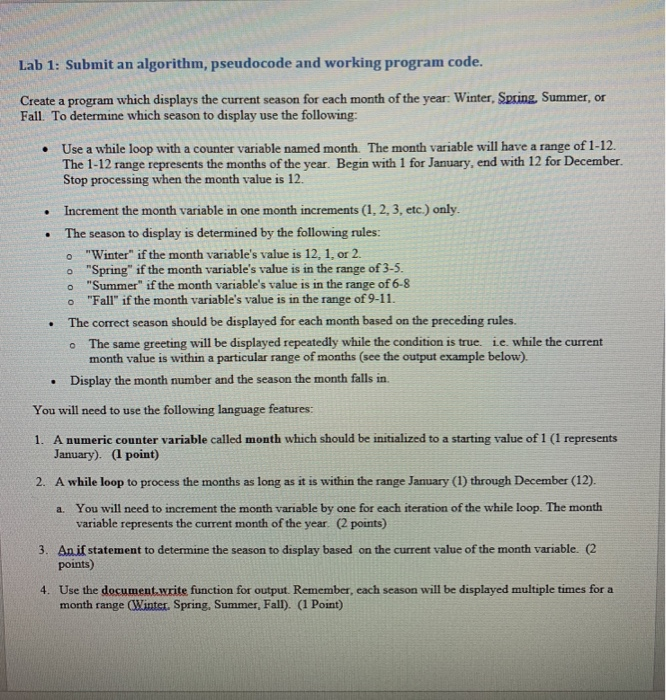 Solved Lab 1: Submit an algorithm, pseudocode and working | Chegg.com