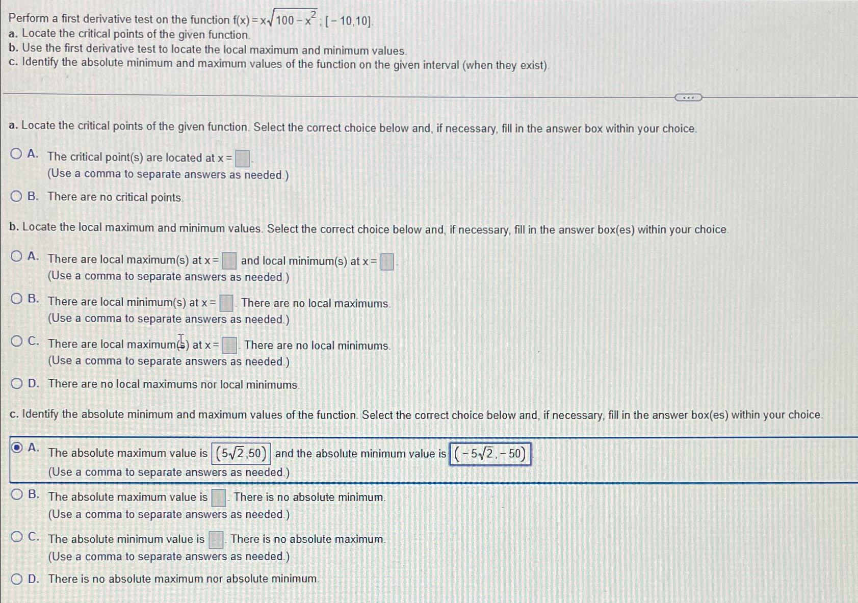 Solved Perform A First Derivative Test On The Function