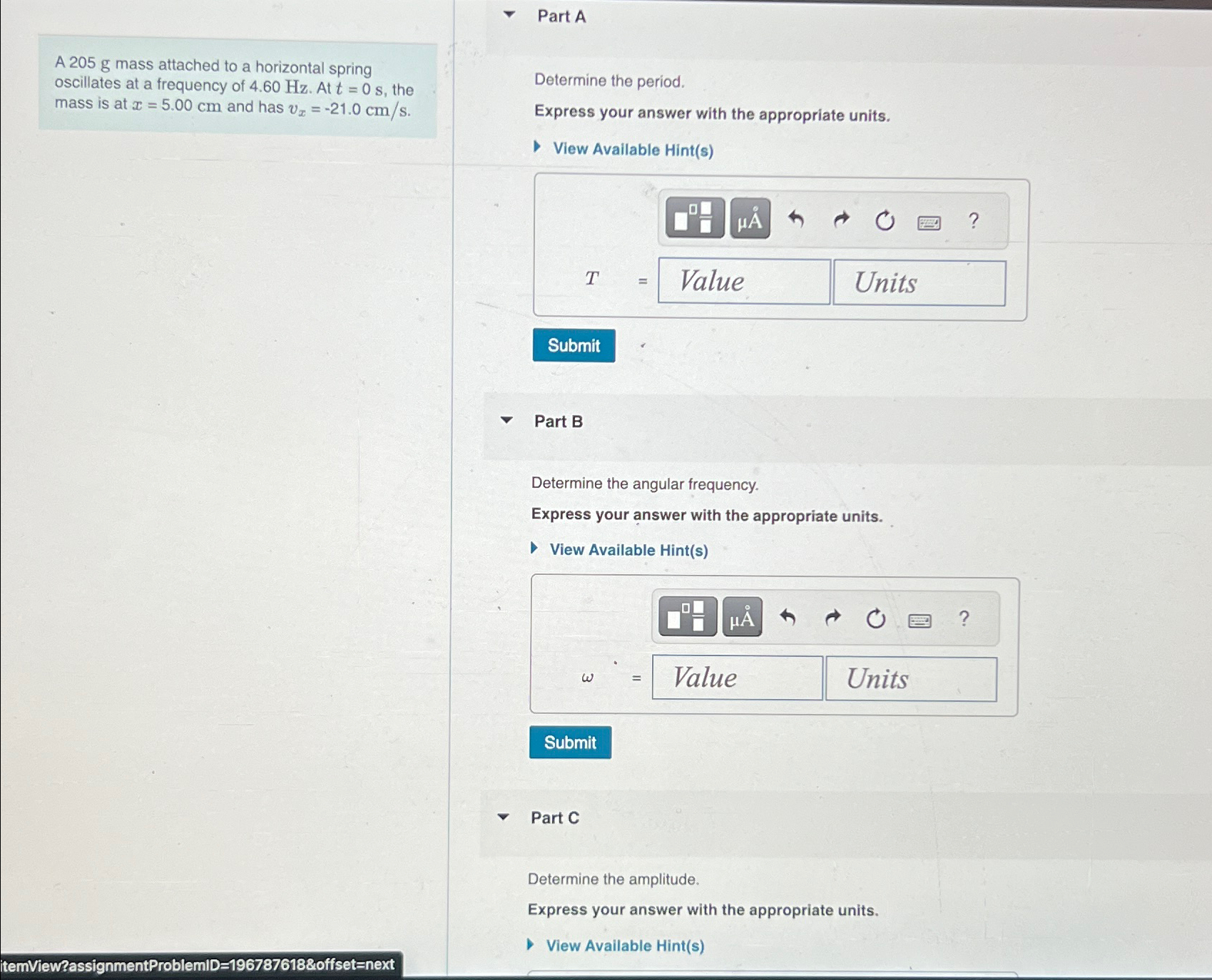 Solved Part AA 205g ﻿mass attached to a horizontal spring | Chegg.com