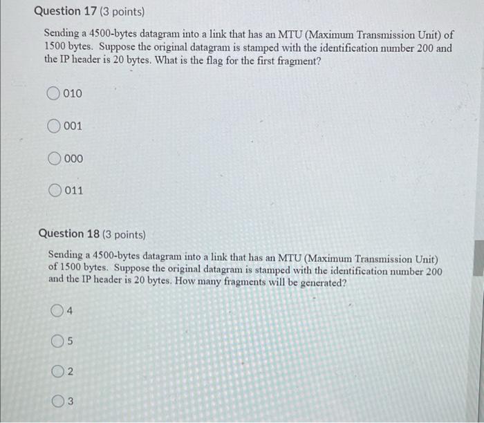 Solved Question 16 (3 points) Consider a datagram network | Chegg.com