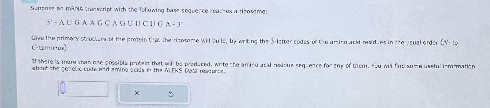 Solved Suppose an mRNA transcript with the following base | Chegg.com