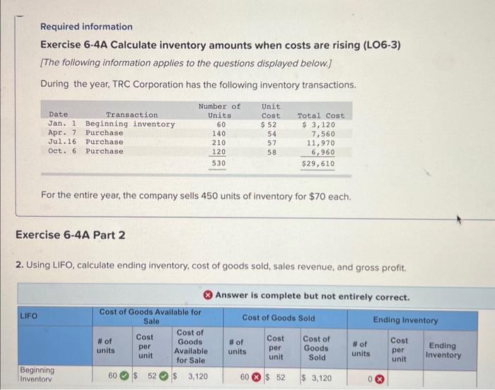 Solved Required information Exercise 6-4A Calculate | Chegg.com