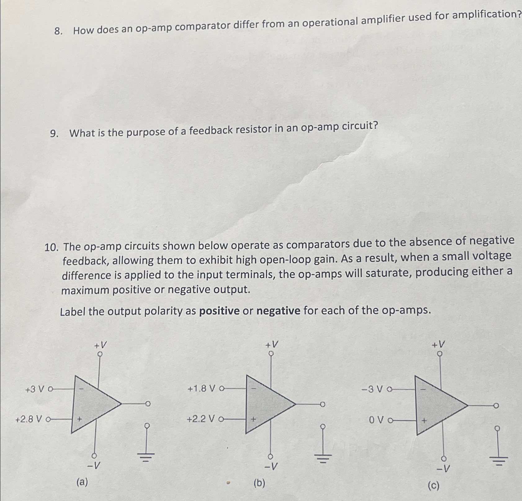 Solved How does an op-amp comparator differ from an | Chegg.com