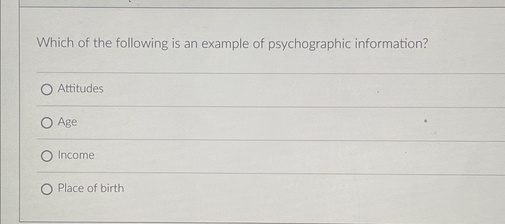 Solved Which of the following is an example of psychographic | Chegg.com