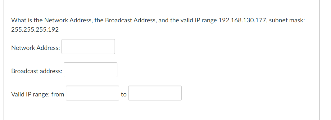 Solved What is the Network Address, the Broadcast Address, | Chegg.com