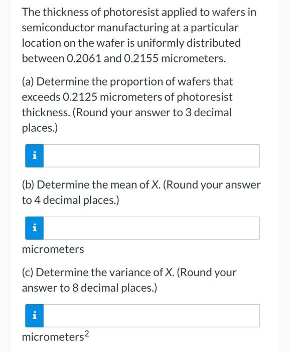 Solved (a) Determine the proportion of wafers that exceeds | Chegg.com