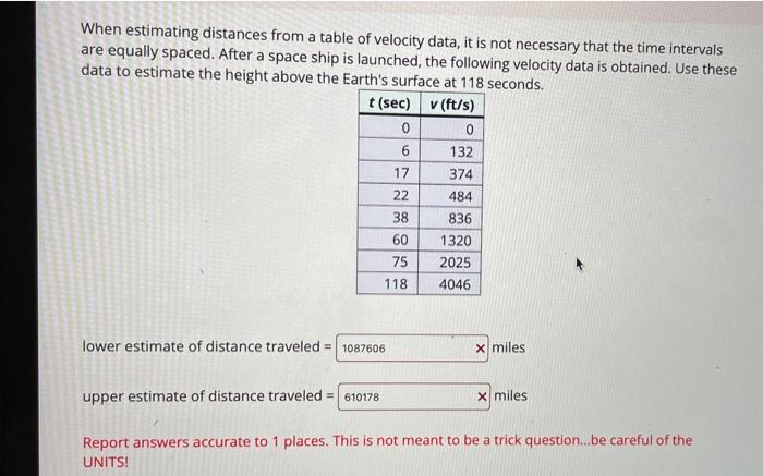 Solved When estimating distances from a table of velocity | Chegg.com