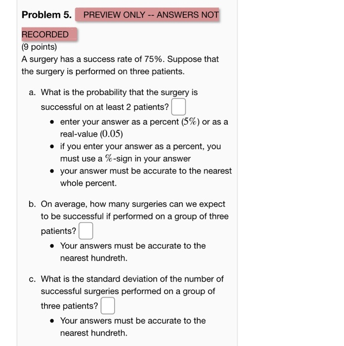 Solved Problem 5. PREVIEW ONLY -- ANSWERS NOT RECORDED (9 | Chegg.com