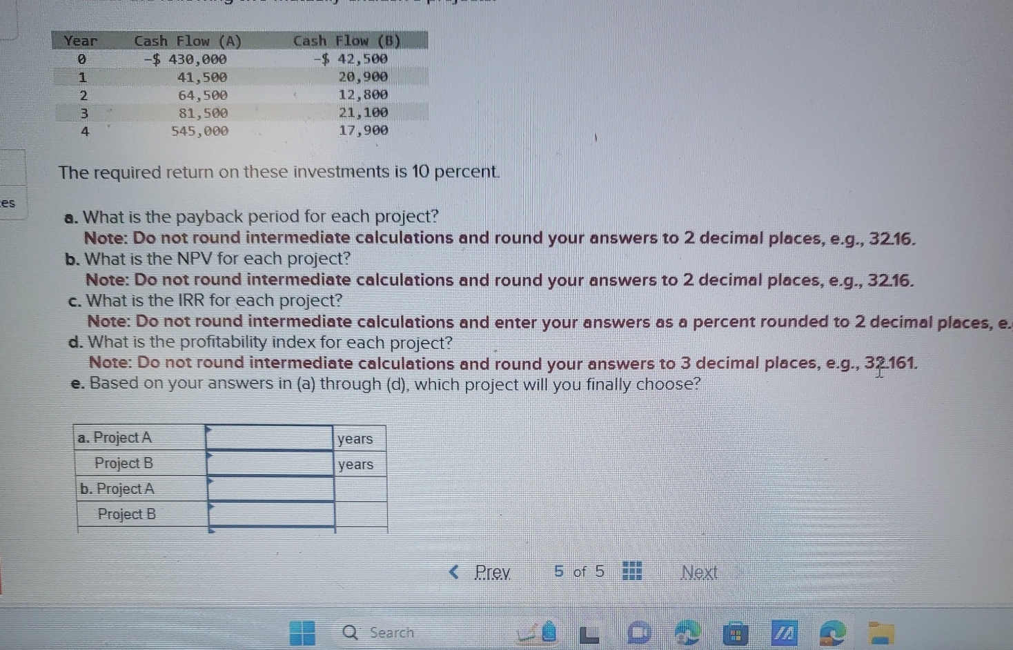 Solved \table[[Year,Cash Flow (A),Cash Flow | Chegg.com