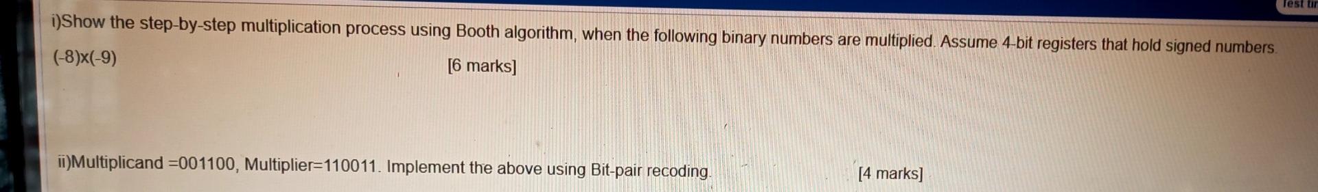 Solved Test tir i)Show the step-by-step multiplication | Chegg.com
