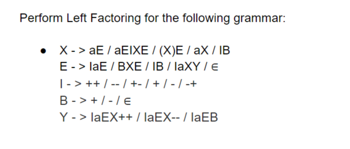 Solved Perform Left Factoring for the following grammar: X | Chegg.com