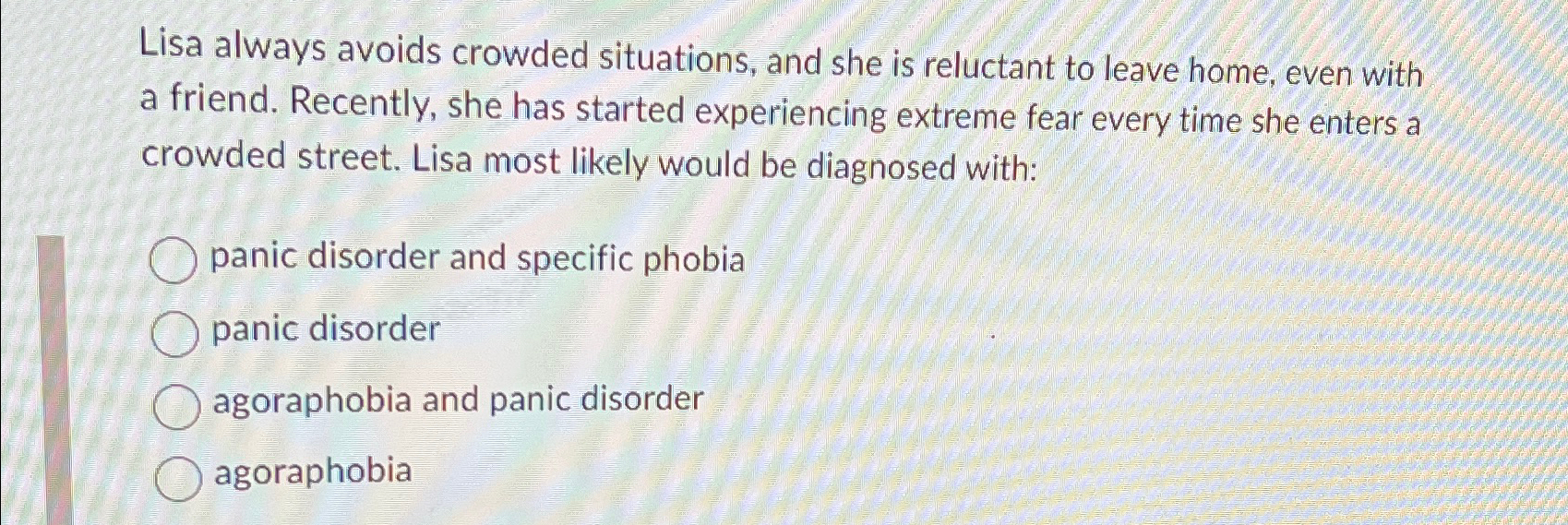 Solved Lisa always avoids crowded situations, and she is | Chegg.com