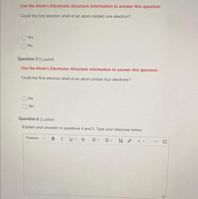 Solved Atomic Structure Assignment Question 1 (2 points) | Chegg.com