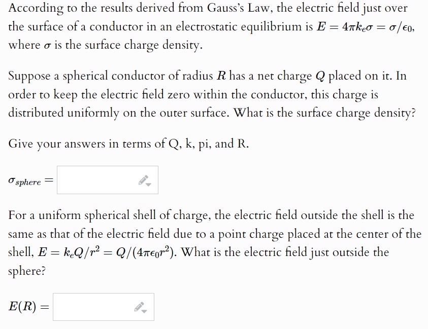According to the results derived from Gauss's Law, | Chegg.com
