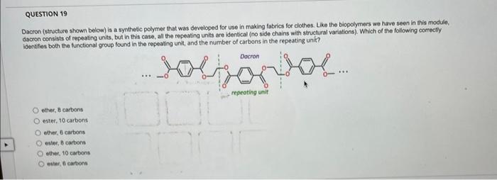 Solved Dacron (structure shown below) is a synthetic polymer | Chegg.com