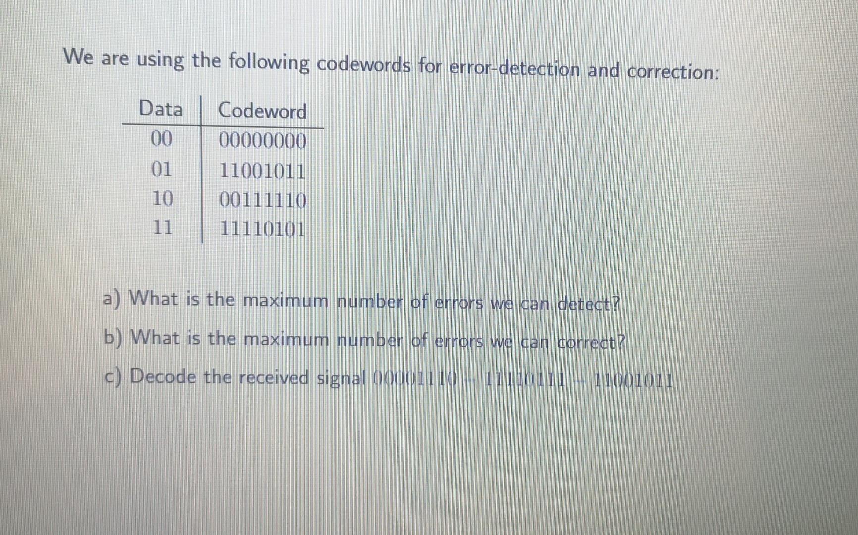 Solved We are using the following codewords for | Chegg.com