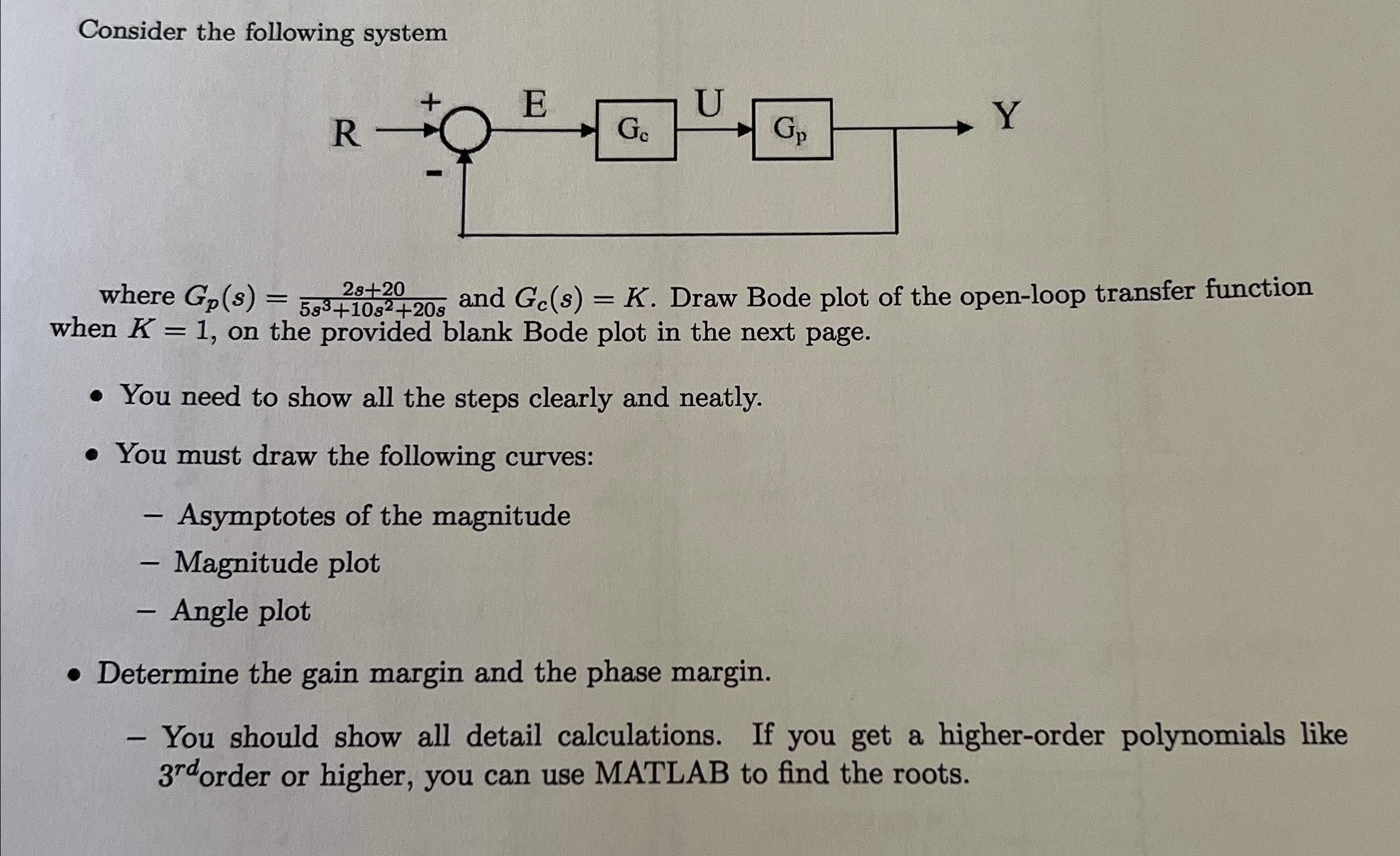 Solved Please solve for the gain margin and the phase margin | Chegg.com