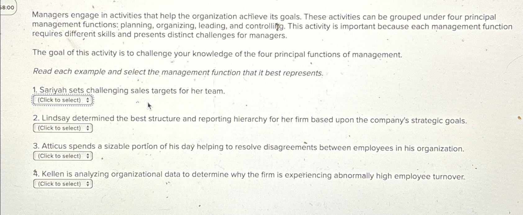 Solved Managers engage in activities that help the | Chegg.com