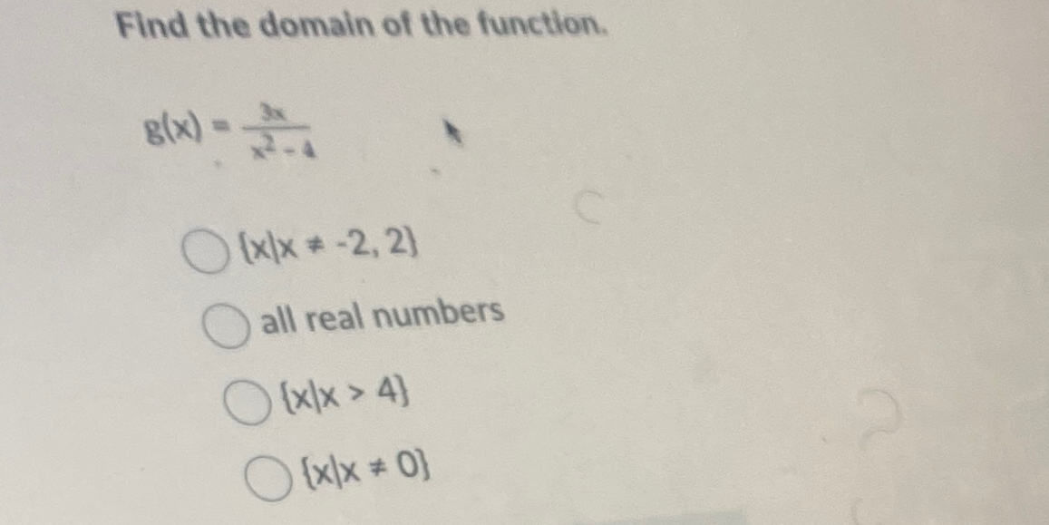 Solved Find the domain of the function.|)≠{-2,2 | Chegg.com