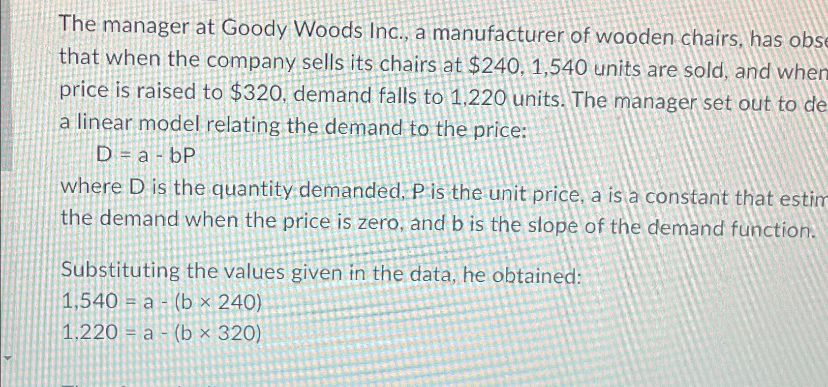 Solved The manager at Goody Woods Inc., a manufacturer of | Chegg.com