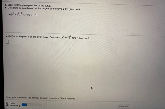 Solved a. Verify that the given point lies on the curve. b. | Chegg.com