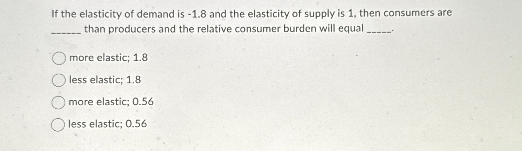 Solved If the elasticity of demand is -1.8 ﻿and the | Chegg.com