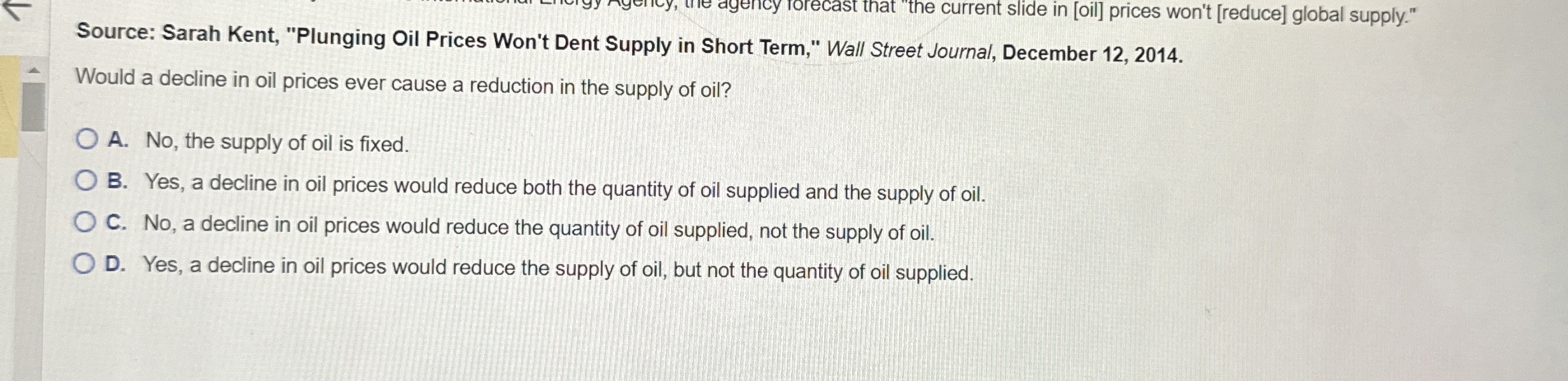 Solved Source: Sarah Kent, "Plunging Oil Prices Won't Dent | Chegg.com