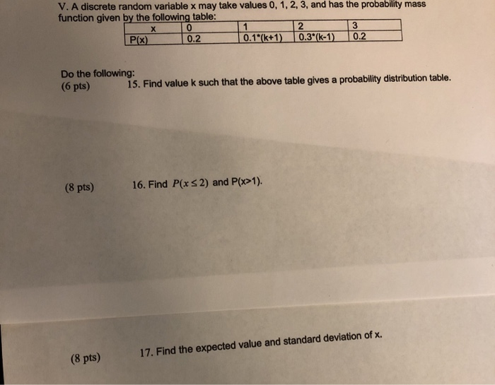 Solved V. A discrete random variable x may take values 0, 1, | Chegg.com