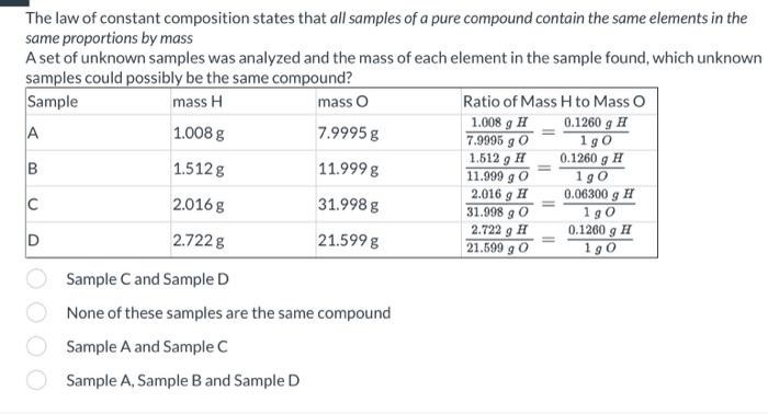 Solved The law of constant composition states that all | Chegg.com