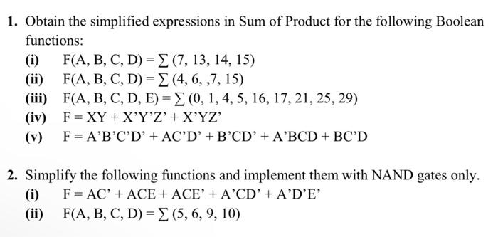 Solved 1. Obtain the simplified expressions in Sum of | Chegg.com