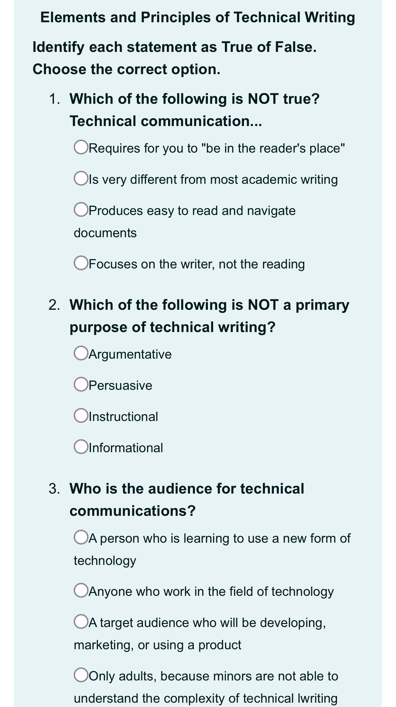 Solved Elements and Principles of Technical WritingIdentify | Chegg.com