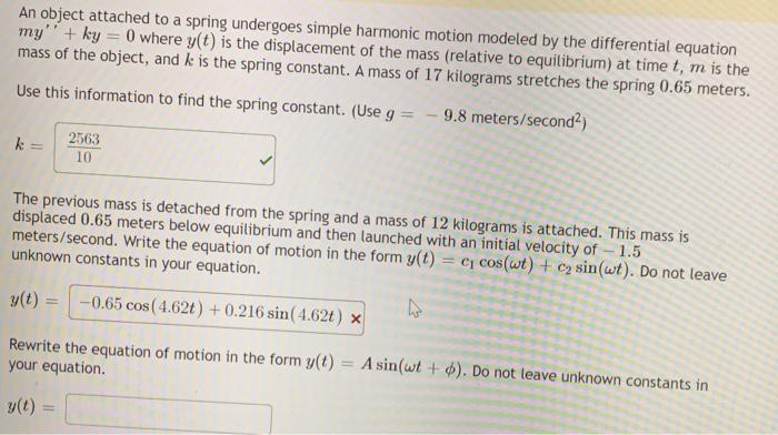 Solved An object attached to a spring undergoes simple | Chegg.com