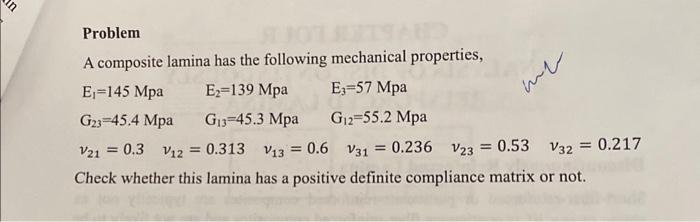 Solved Problem A composite lamina has the following | Chegg.com