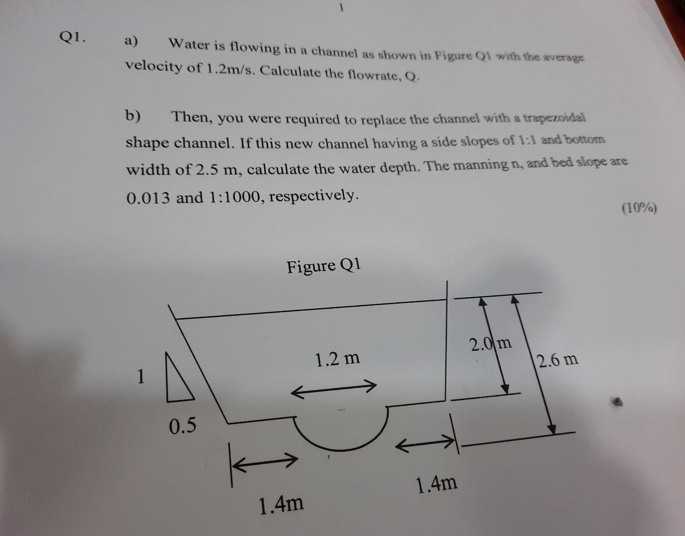 Solved a) Water is flowing in a channel as shown in Figure | Chegg.com