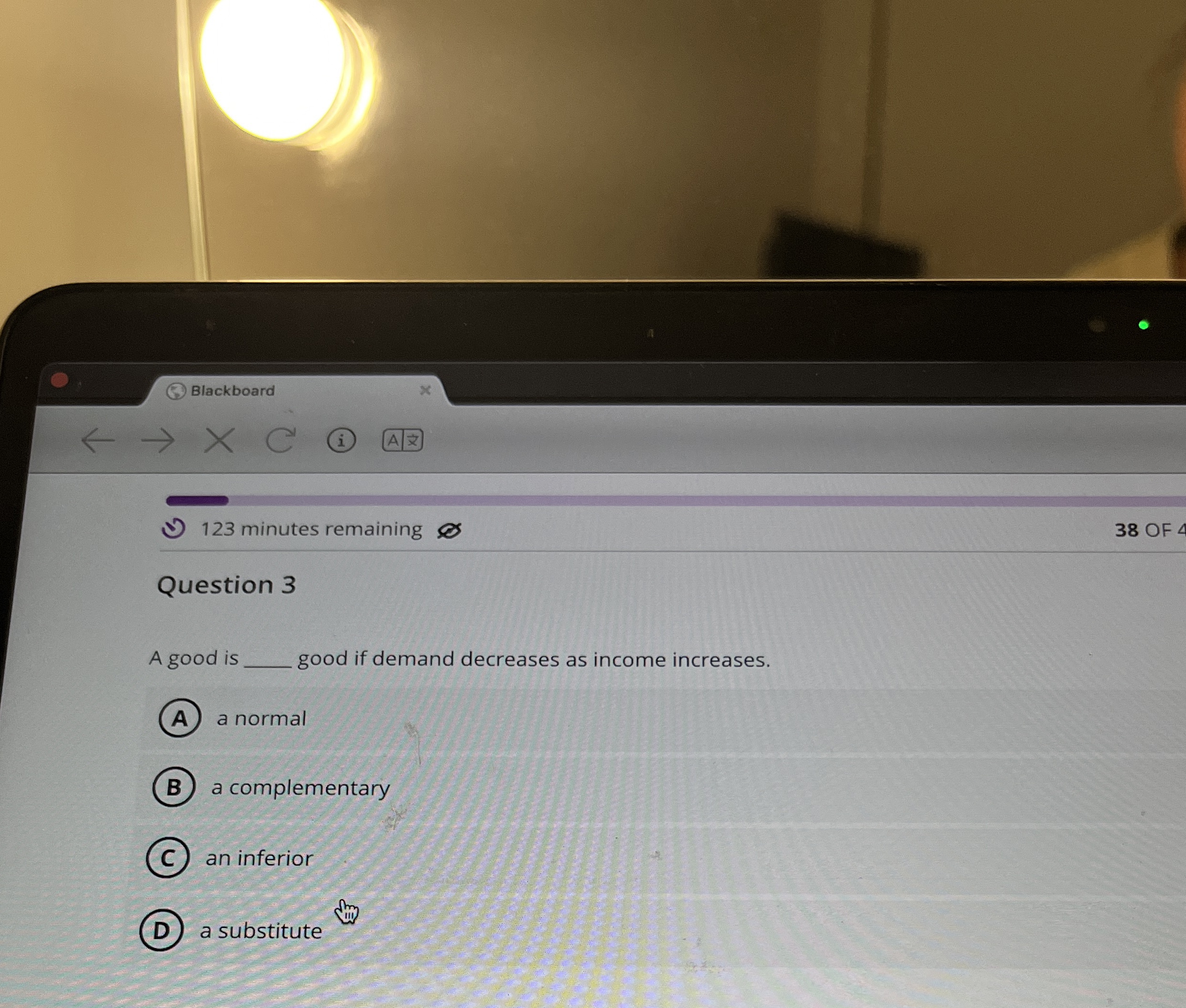 Solved Blackboard123 ﻿minutes remaining38 ﻿OF 4Question 3A | Chegg.com
