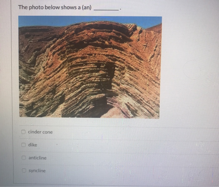 Solved The photo below shows a (an) cinder cone dike | Chegg.com