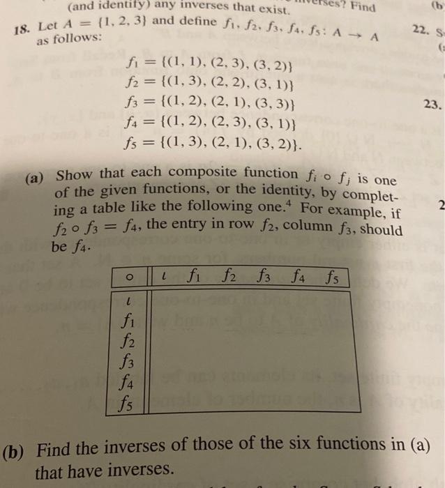 18. Let A={1,2,3} and define f1,f2,f3,f4,f5:A→A as | Chegg.com