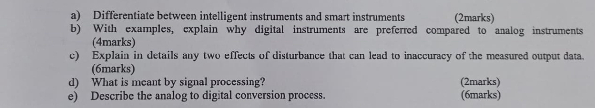 Solved a) ﻿Differentiate between intelligent instruments and | Chegg.com