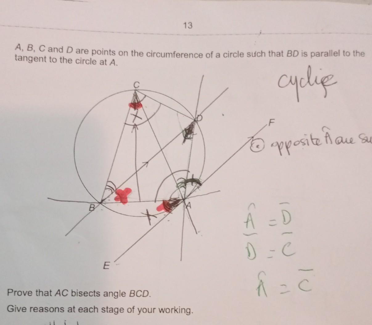 Solved 13 A, B, C and D are points on the circumference of a | Chegg.com