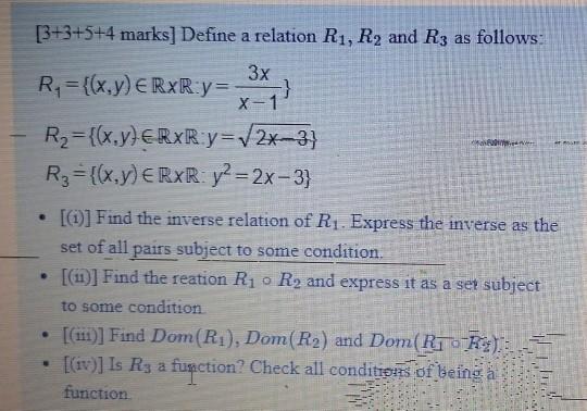Solved [3+3+5+4 marks] Define a relation R1, R2 and R3 as | Chegg.com