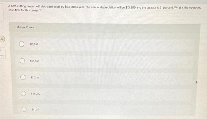 Solved A cost-cutting project will decrease costs by $63,500 | Chegg.com
