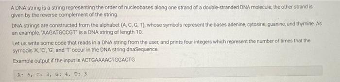 Solved A DNA string is a string representing the order of | Chegg.com