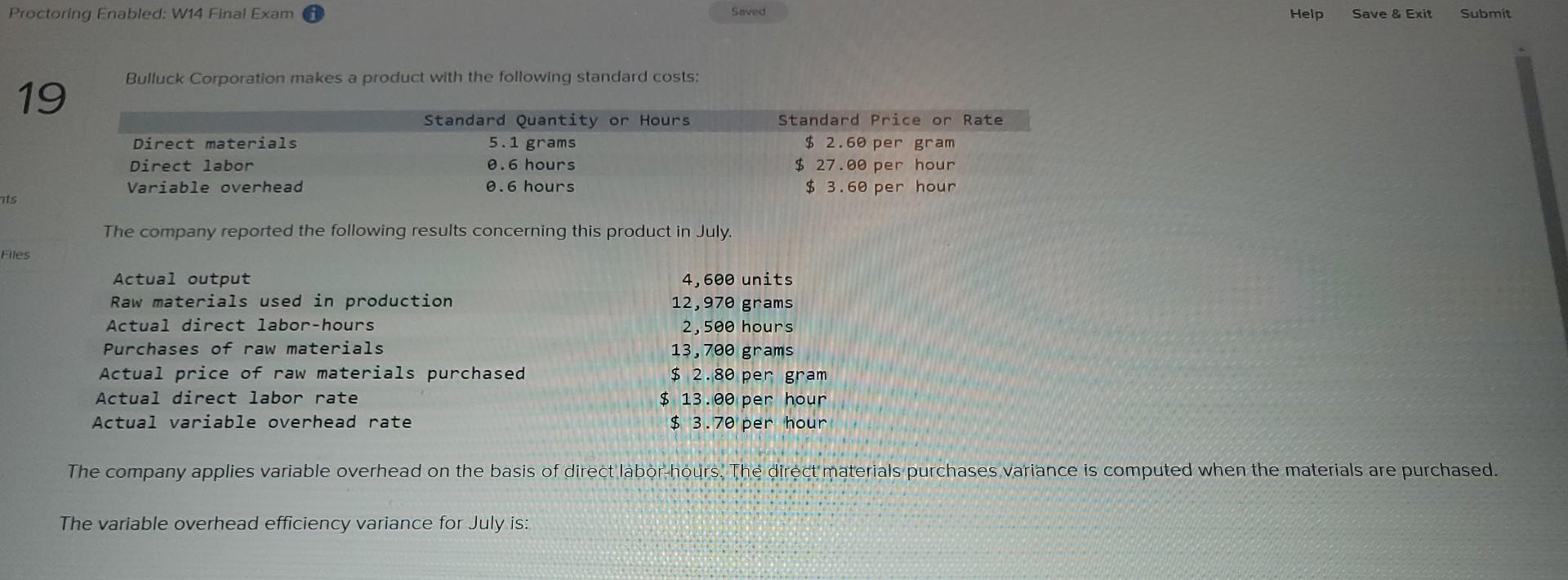 Solved Proctoring Enabled: W14 Final Exam (i) Help Save \& | Chegg.com