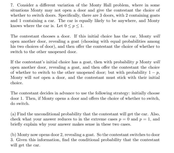 Solved 7. Consider a different variation of the Monty Hall | Chegg.com