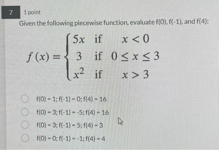 Solved Given the following piecewise function, evaluate | Chegg.com